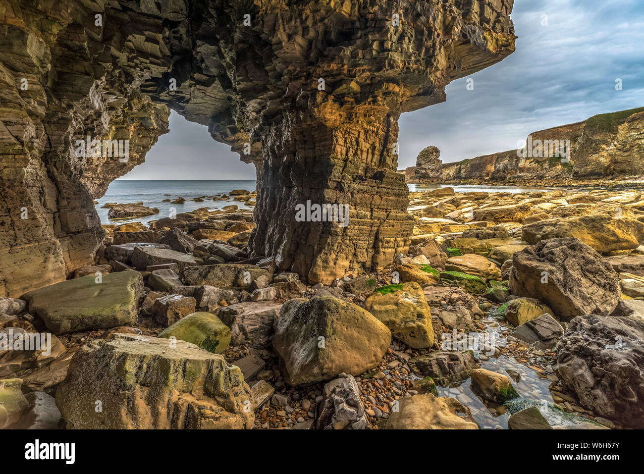 Inside Marsden Rock, a 100 feet (30 metre) sea stack off the North East ...