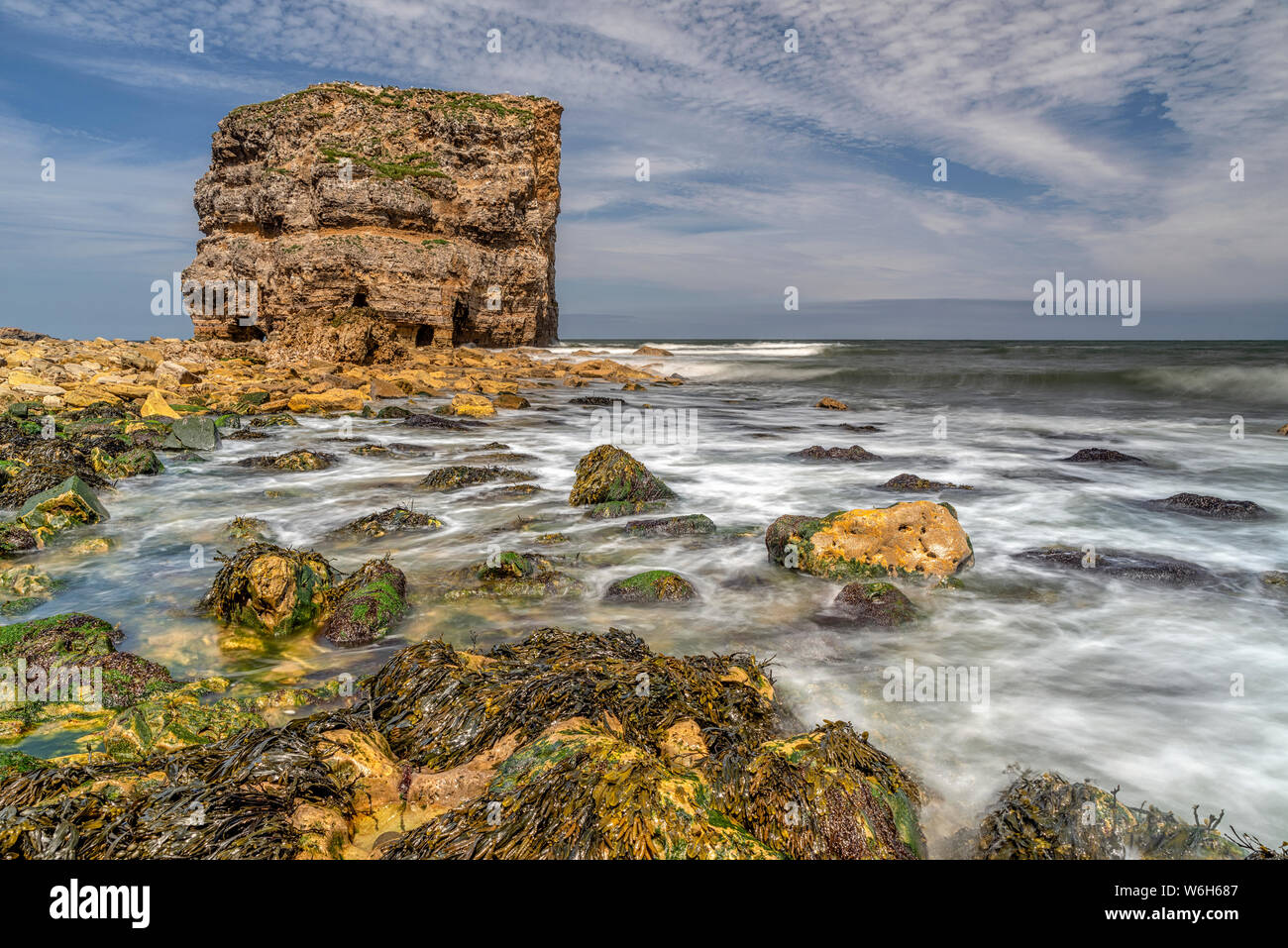 Marsden Rock, a 100 feet (30 metre) sea stack off the North East coast ...