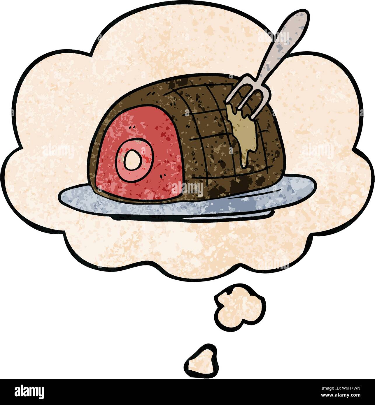 cartoon cooked beef with thought bubble in grunge texture style Stock ...