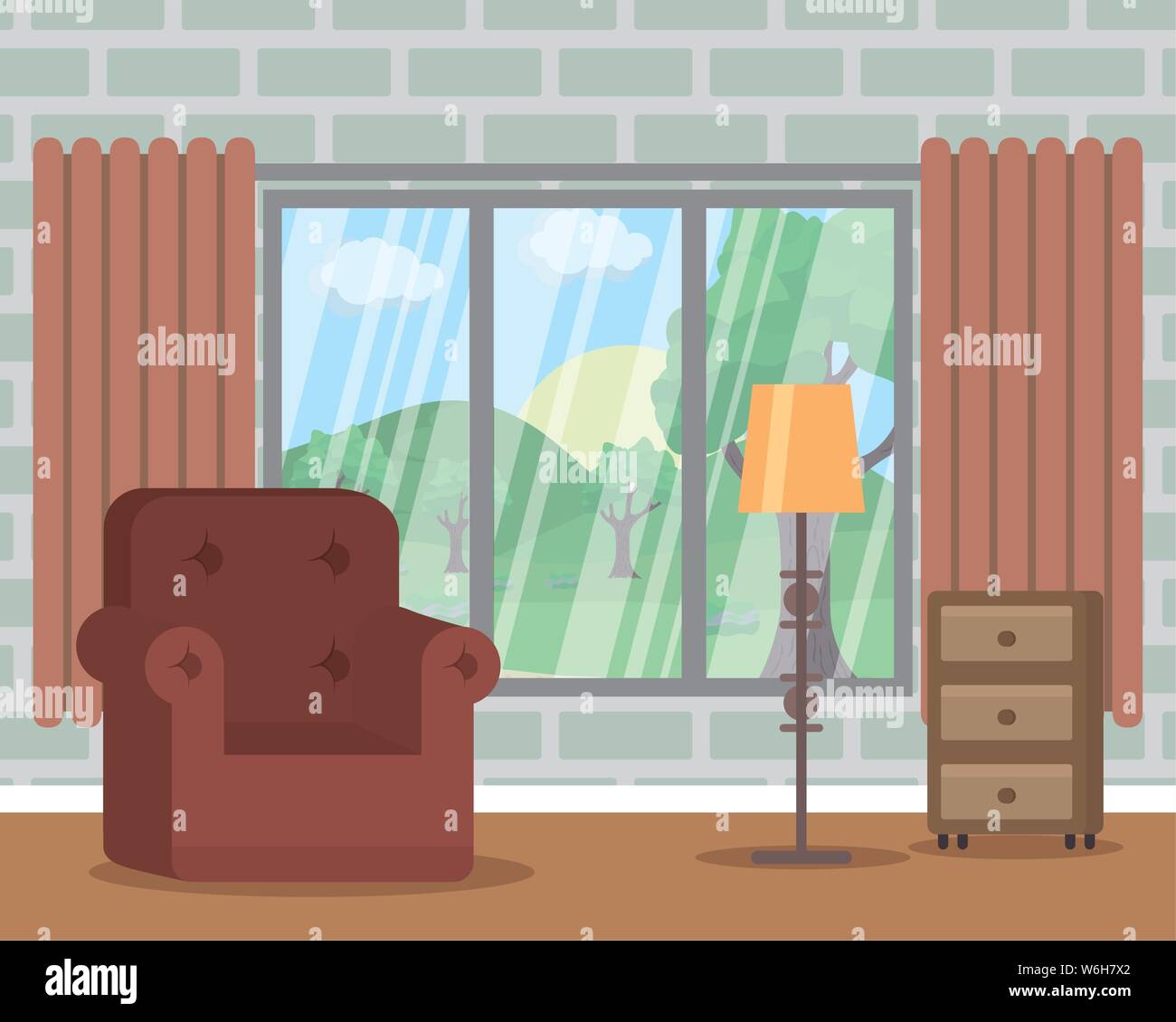 Living room orange couch Stock Vector Images - Alamy