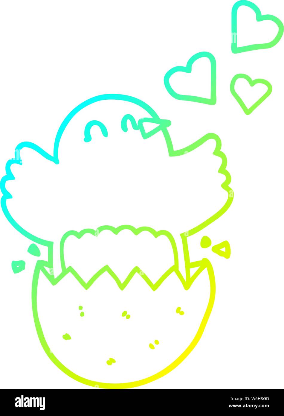 cold gradient line drawing of a cute hatching chick cartoon Stock ...