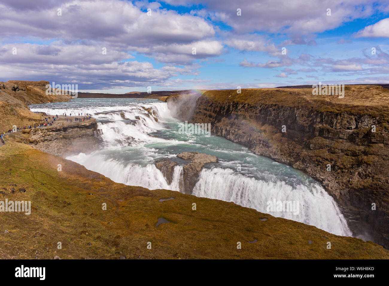 GULLFOSS, ICELAND - Double cascade waterfall on Hvita RIver Stock Photo - Alamy