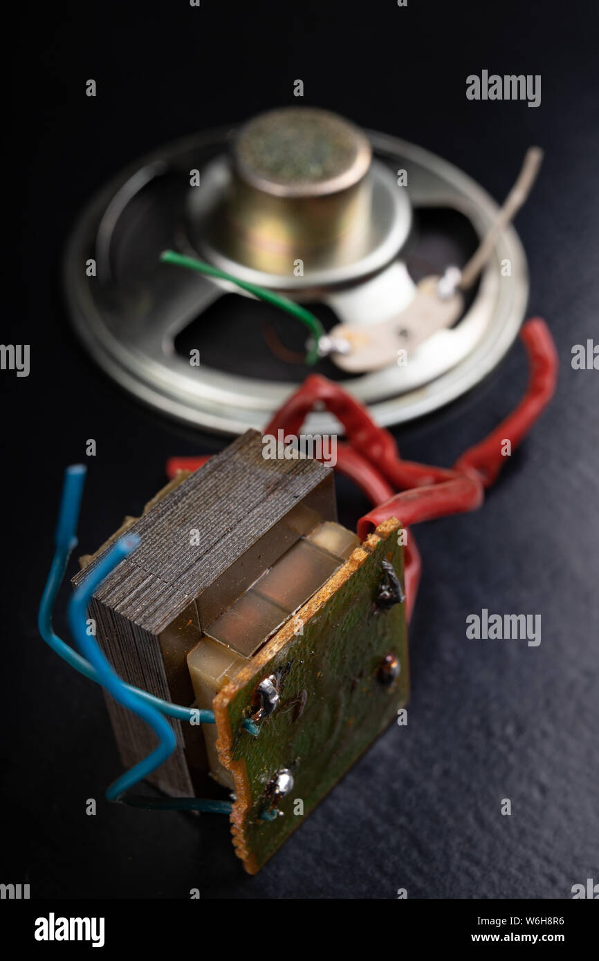 Old speaker removed from the radio. Electronics from old electronic ...