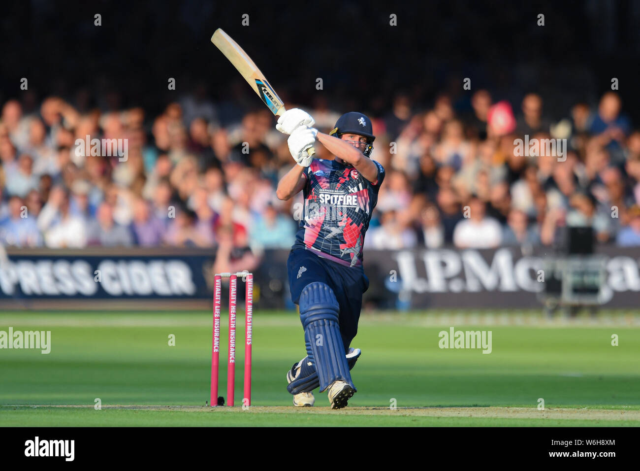 London, UK. 1st Aug, 2019. Alex Blake of Kent Cricket Club in action ...