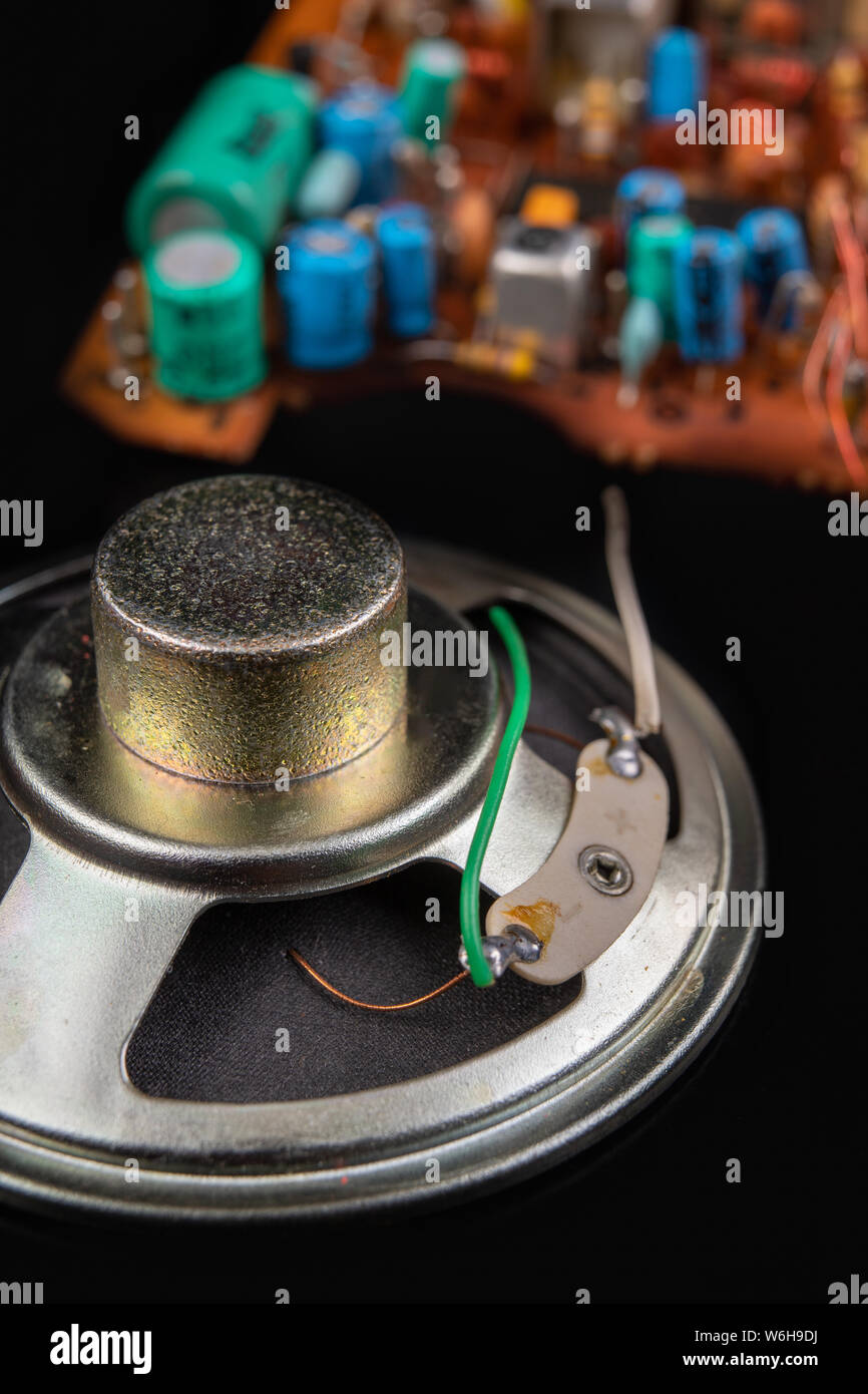 Old speaker removed from the radio. Electronics from old electronic ...