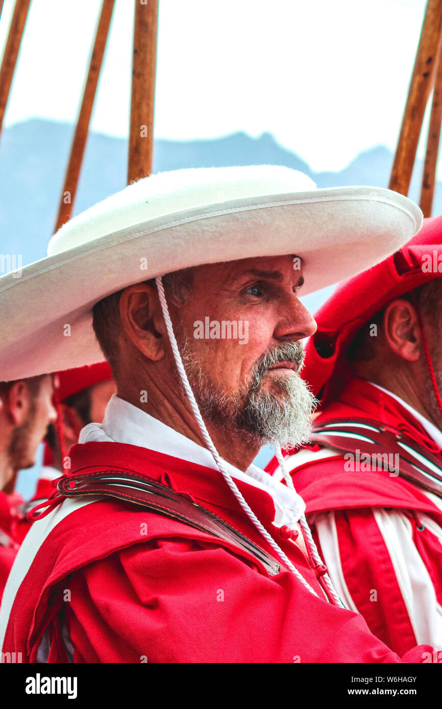 Vevey, Switzerland - Aug 1 2019: Traditional parade on Swiss National ...