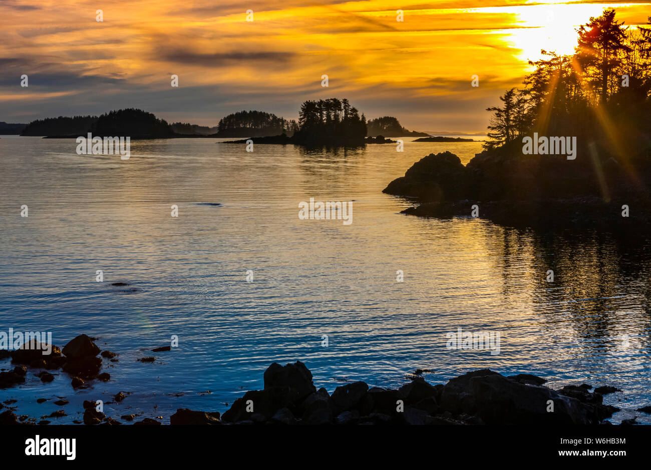 Winter sunset looking over Crescent Bay; Sitka, Alaska, United States ...