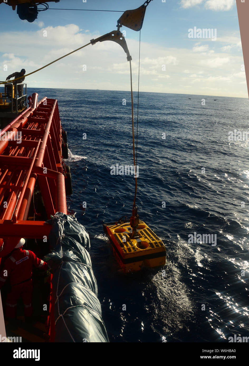 ROV crew team launching ROV to ocean for under water inspection Stock ...