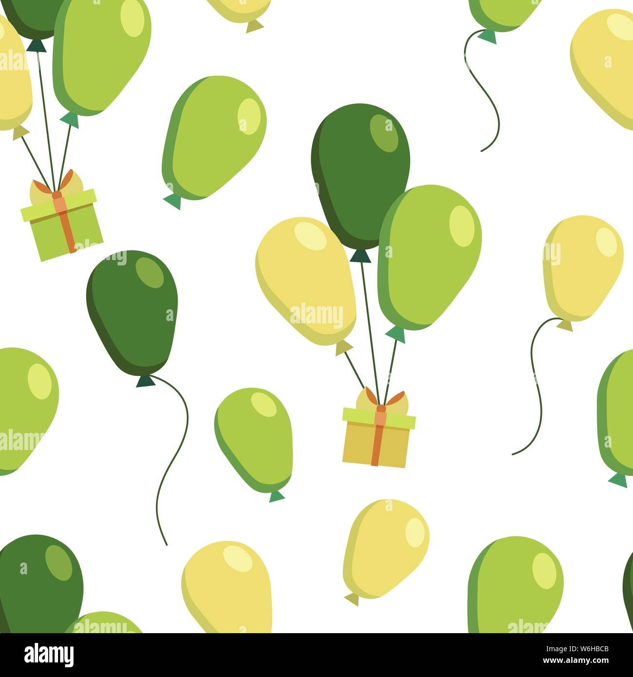 Vector seamless pattern with colorful gifts in boxes and flying yellow ...