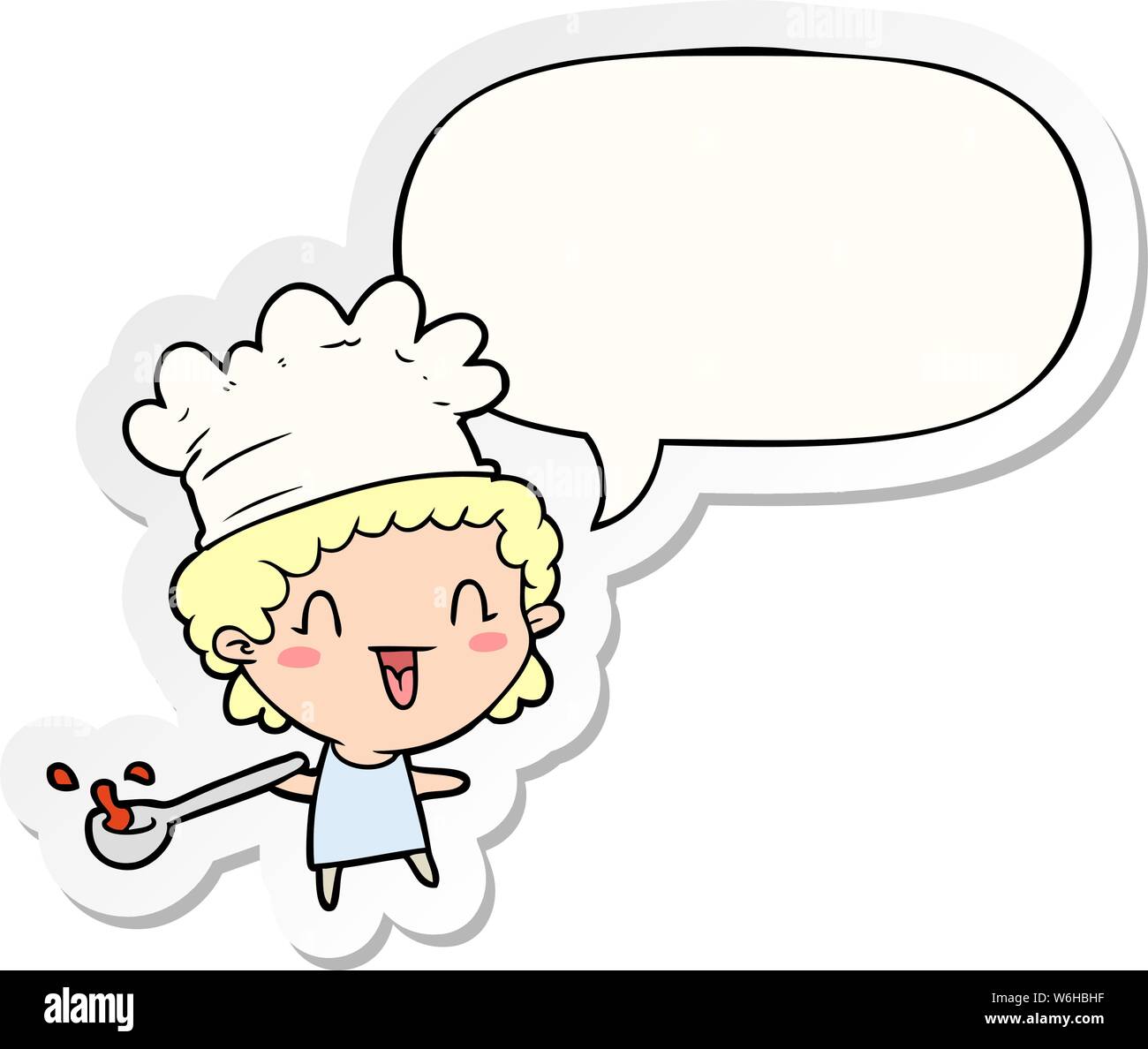 cute cartoon happy chef with speech bubble sticker Stock Vector Image ...