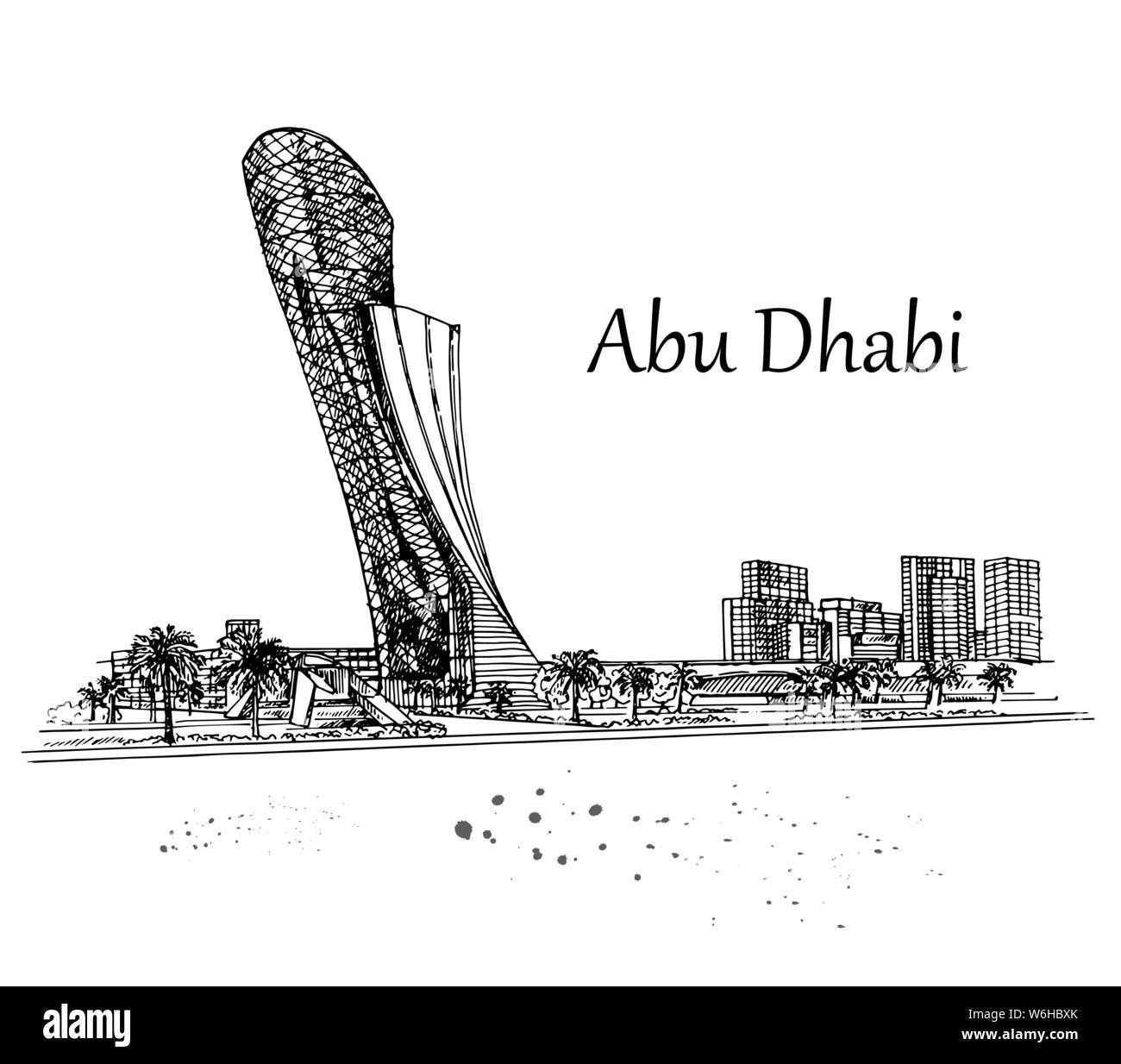 Hand drawn sketch style Capital Gate skyscraper isolated on white ...