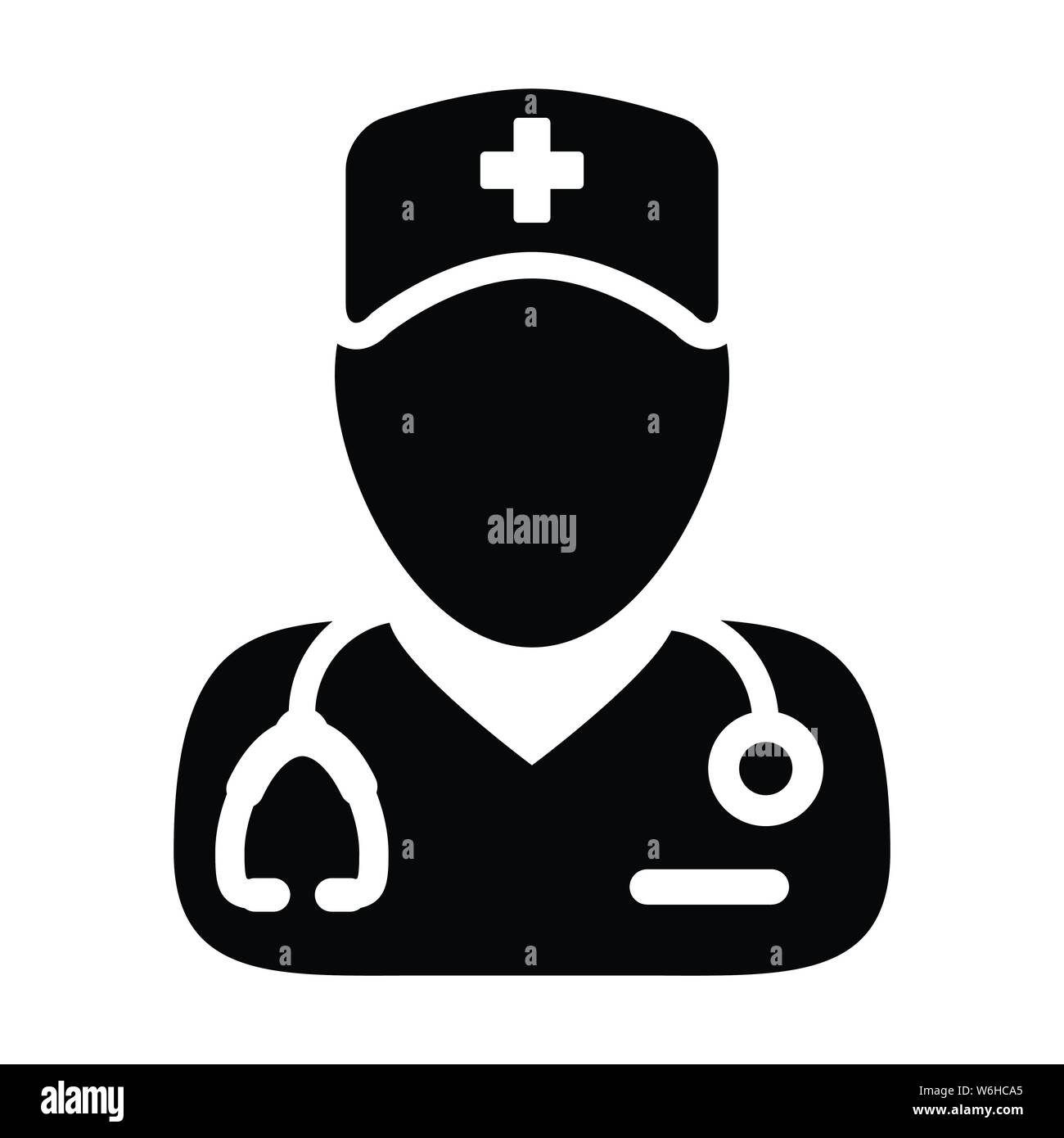 First aid icon vector male person profile avatar with a stethoscope for ...