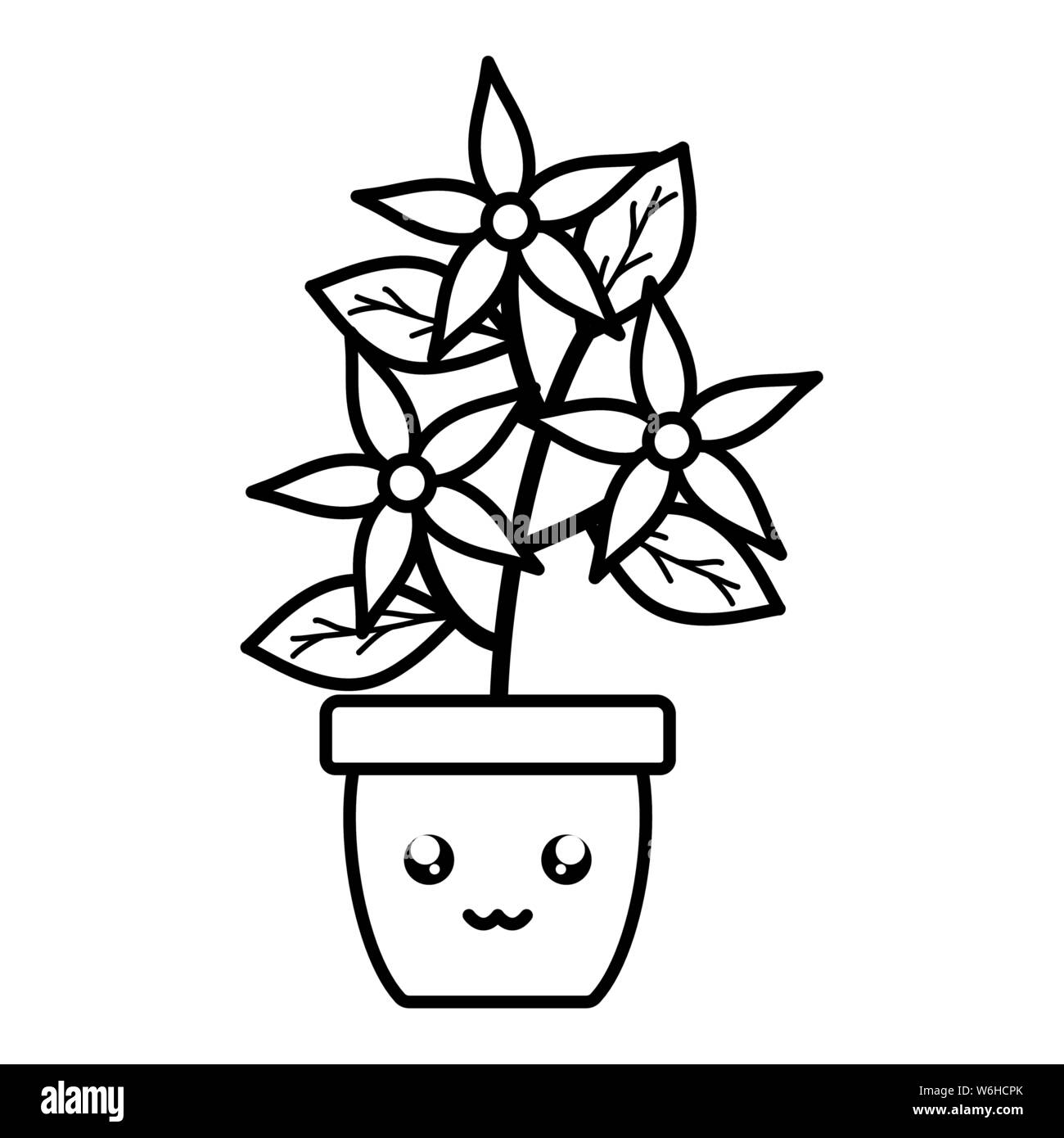 garden flowers plant in pot kawaii character vector illustration design ...
