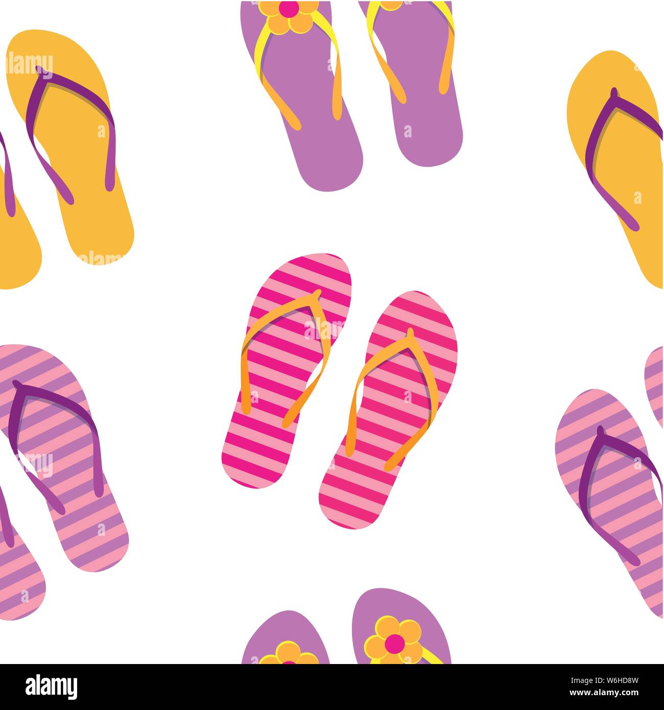 seamless pattern colorful flip flops summer holiday design on white background vector ...