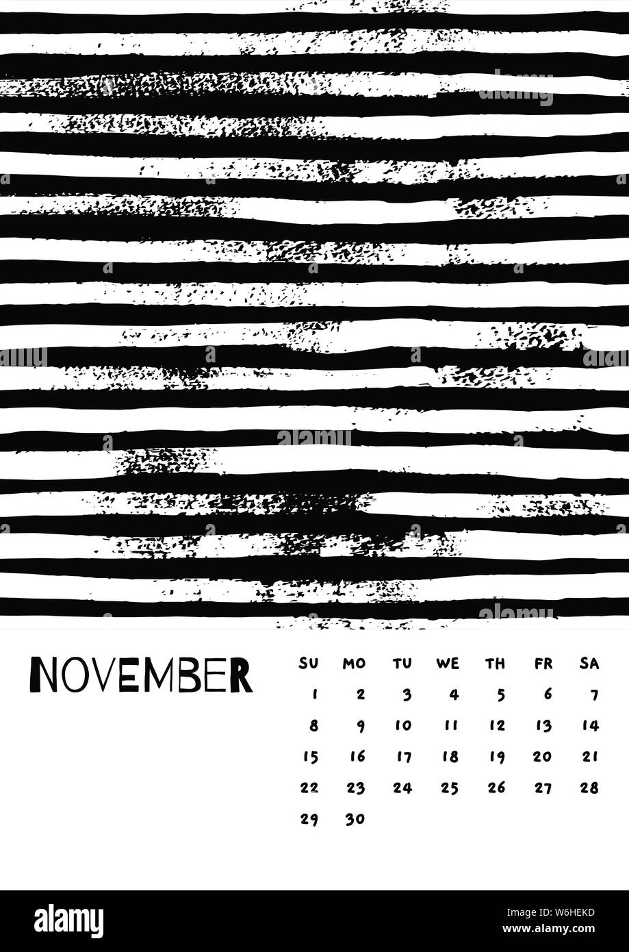 2020 November English Calendar Abstract Vector Hand Draw brush stroke ...