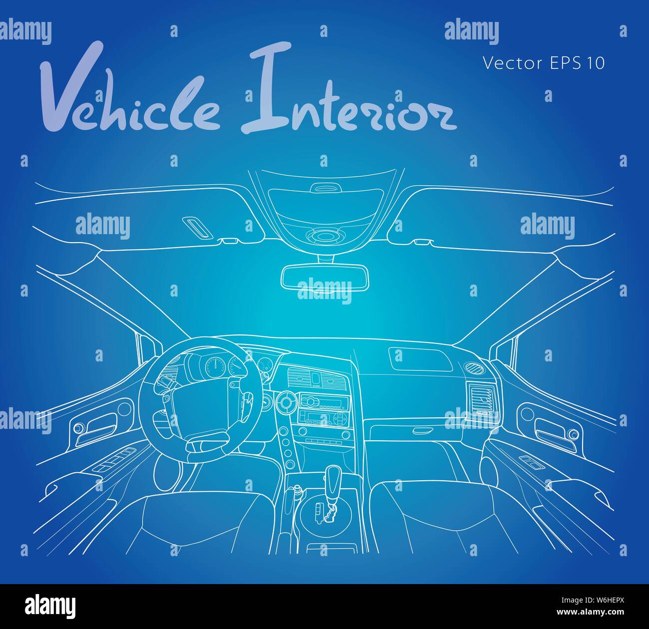 Interior of the vehicle. Vector line illustration on blue background ...