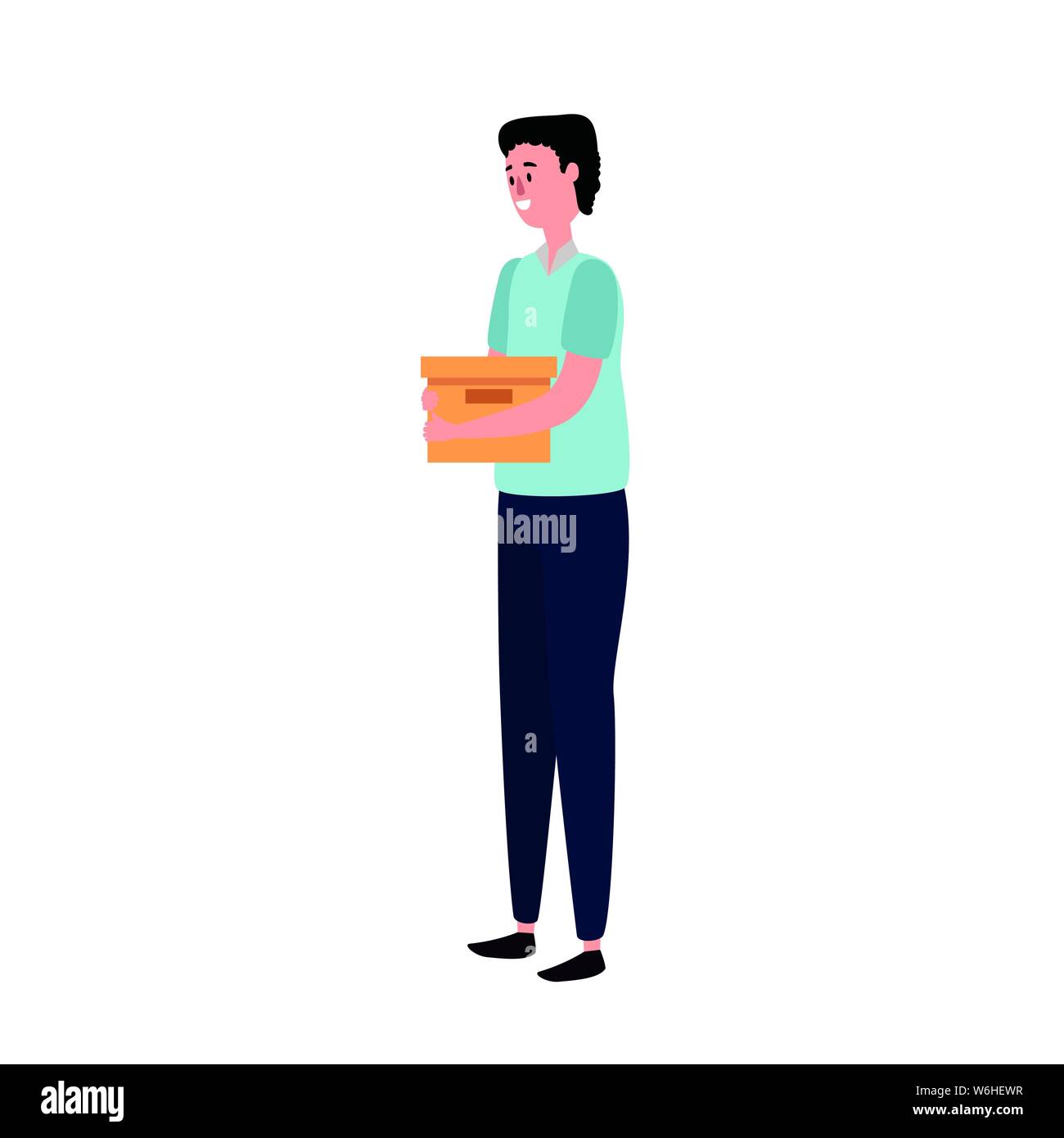 Young businessman lifting box character Stock Vector Images - Alamy