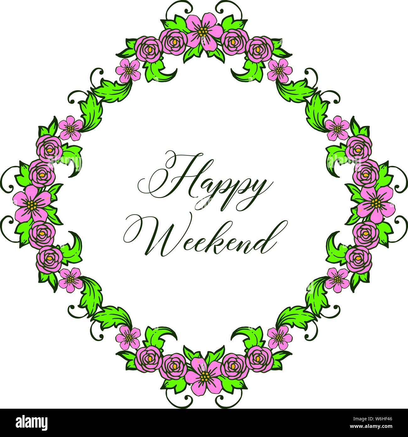 Poster happy weekend abstract, perfect green leafy flower frame. Vector ...