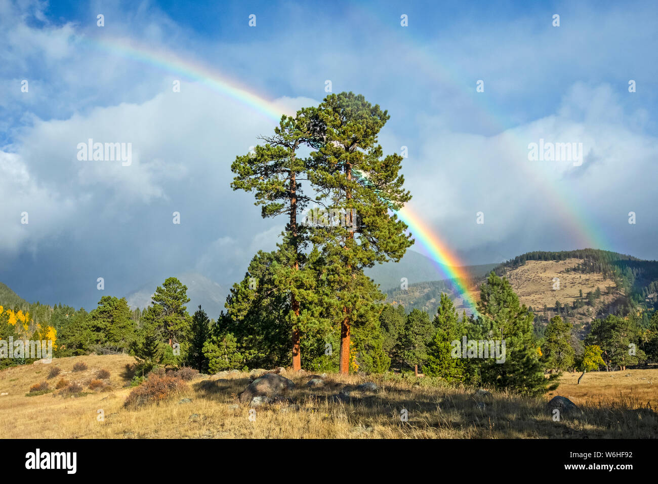 Double rainbow with storm clouds behind; Denver, Colorado, United ...