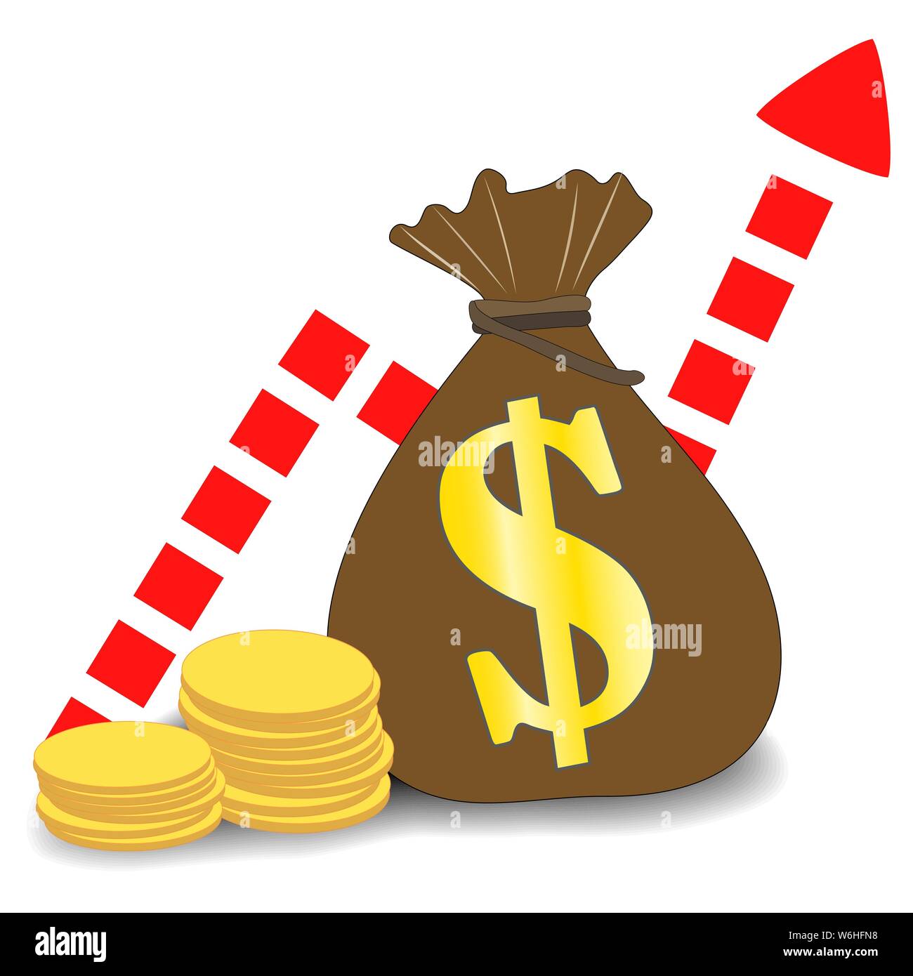 Income growth chart, financial report chart. A bag of money. Dollar ...