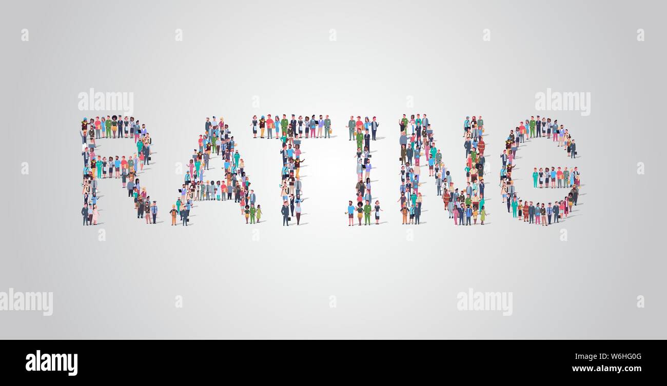 people crowd gathering in shape of rating word different occupation ...