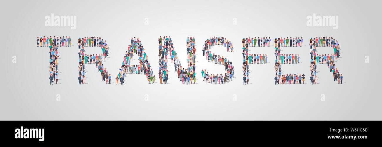 people crowd gathering in shape of transfer word different occupation ...