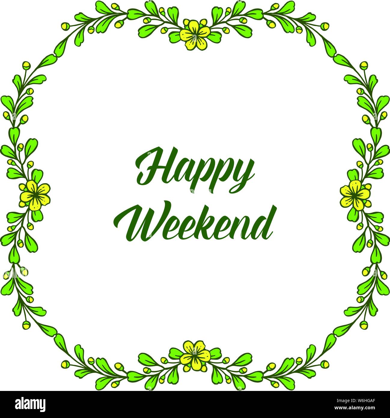 Design elegant banner of happy weekend, sketched of frame flower and ...
