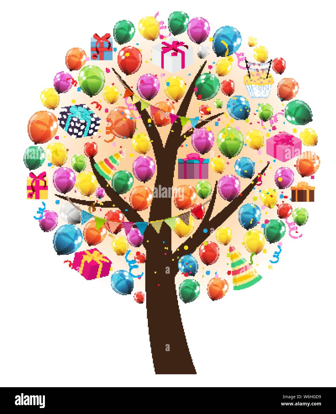 Abstract Vector Happy Birthday Tree with Balloons Illustration Stock ...