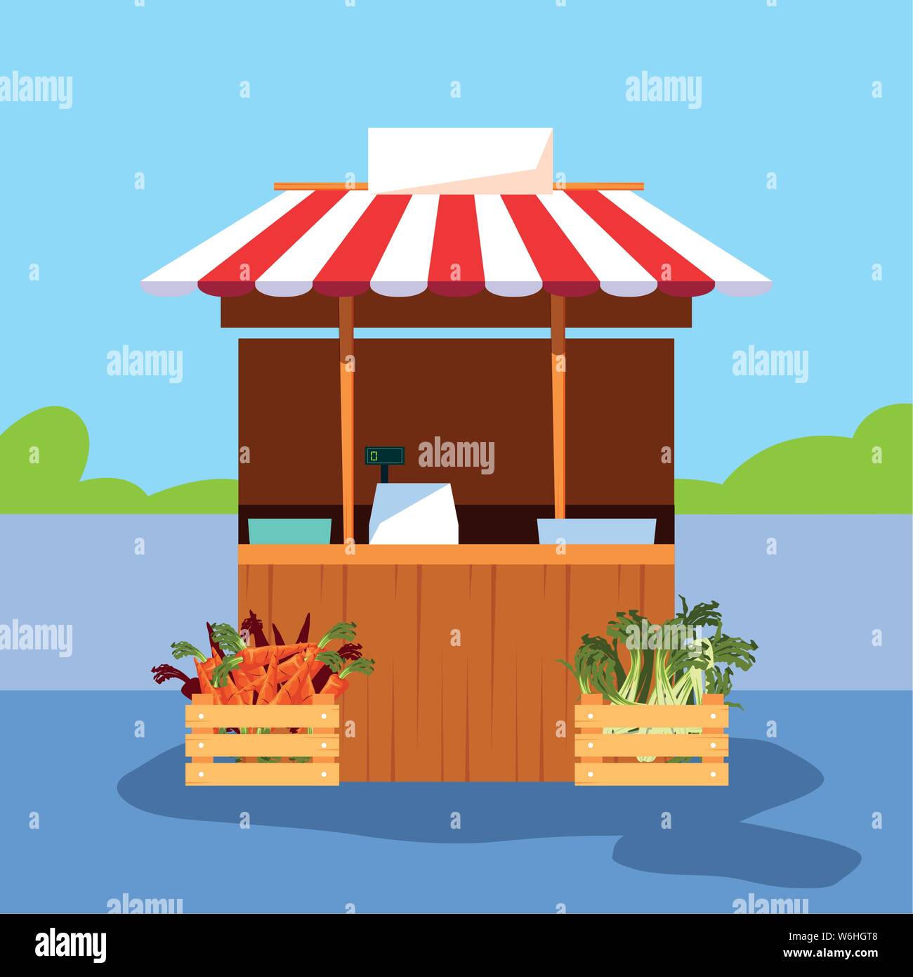 stand selling vegetables and fruits vector illustration Stock Vector ...