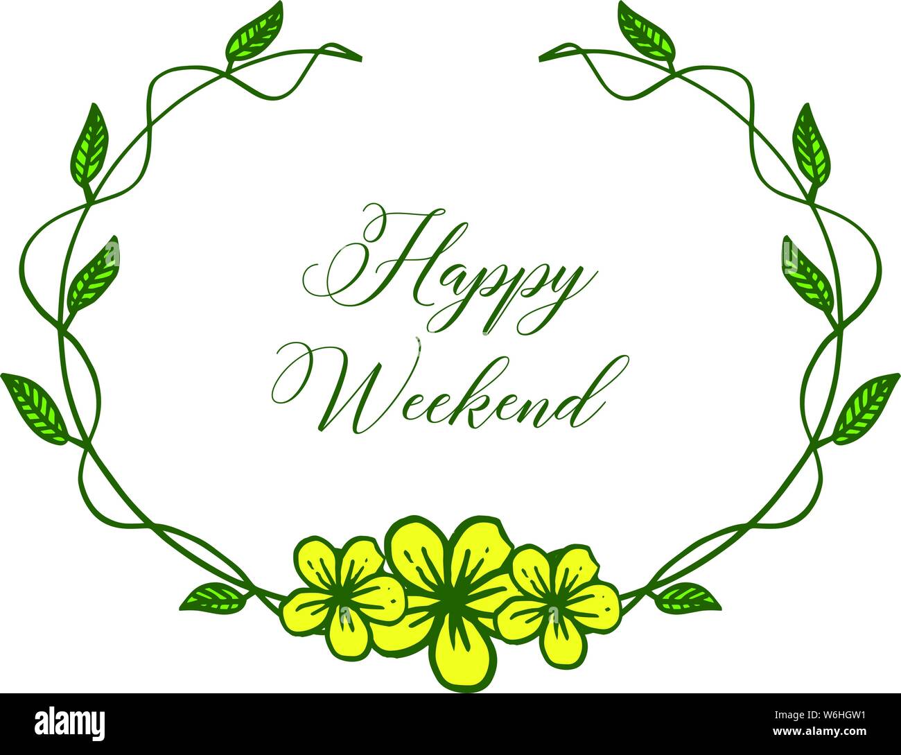 Happy weekend, beautiful background with circular yellow floral frame ...