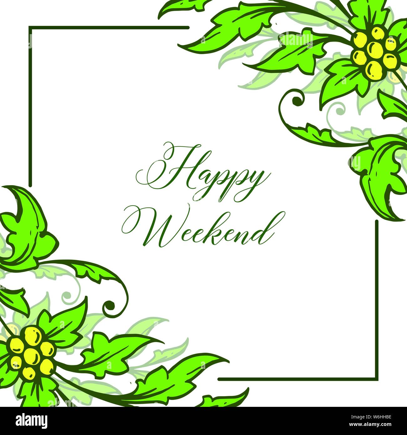 Calligraphic text design happy weekend, with texture of leaf floral ...