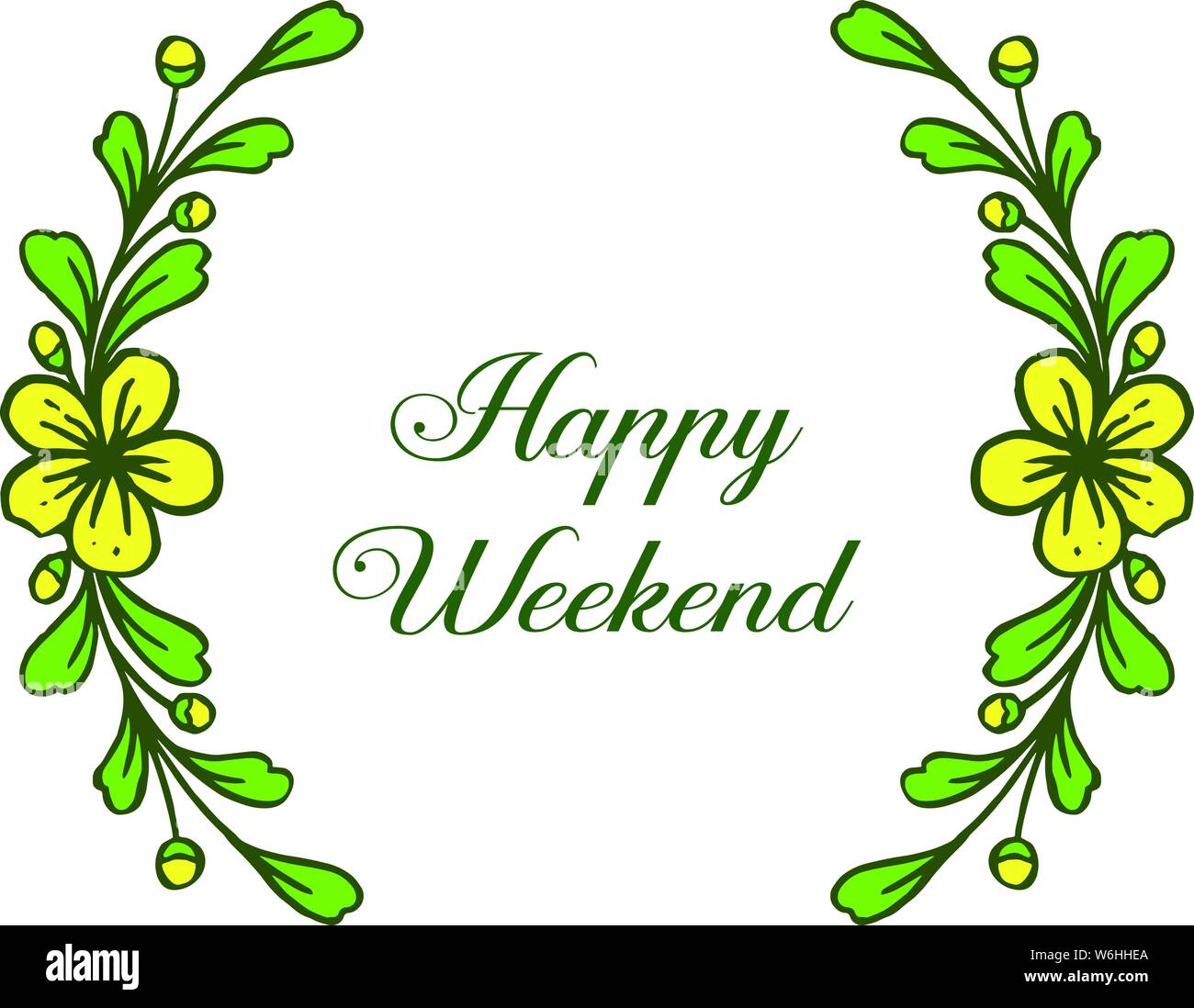 Modern green leafy flower frame, template design of happy weekend ...