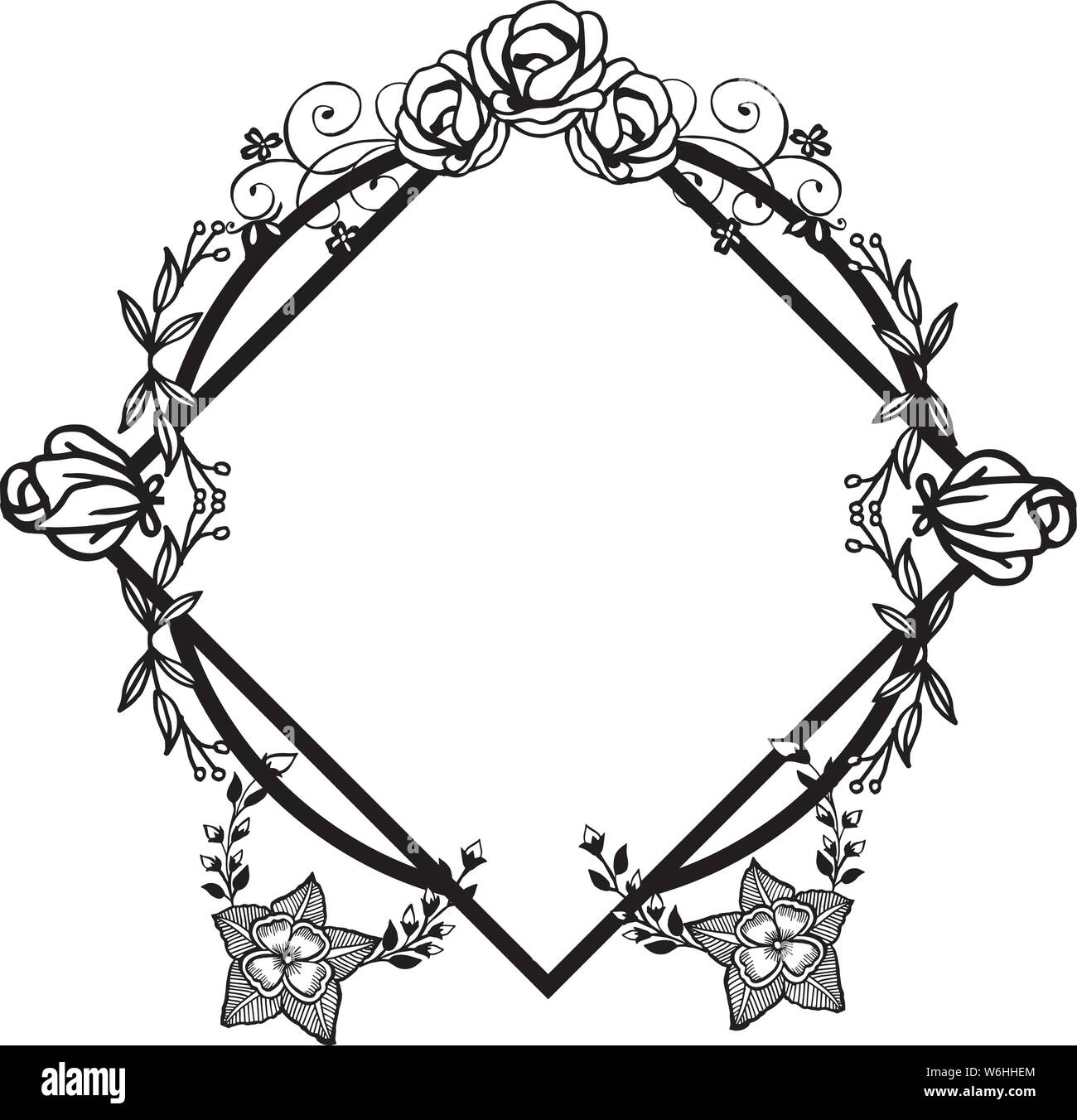 Beautiful flower frame vignette, isolated on white background. Vector ...