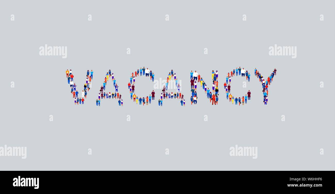 businesspeople crowd gathering in shape of vacancy word different ...