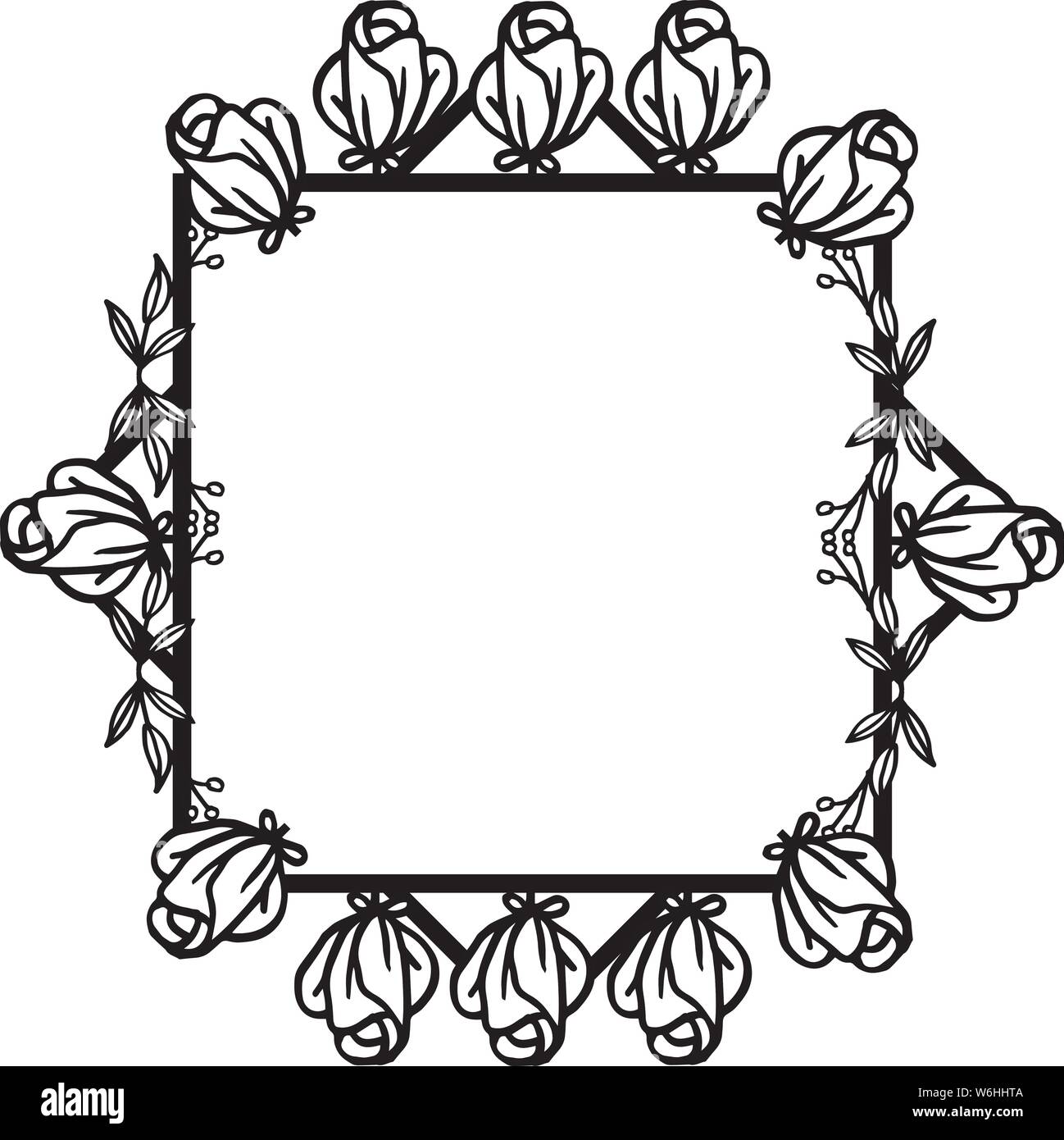 Beautiful flower frame vignette, isolated on white background. Vector ...