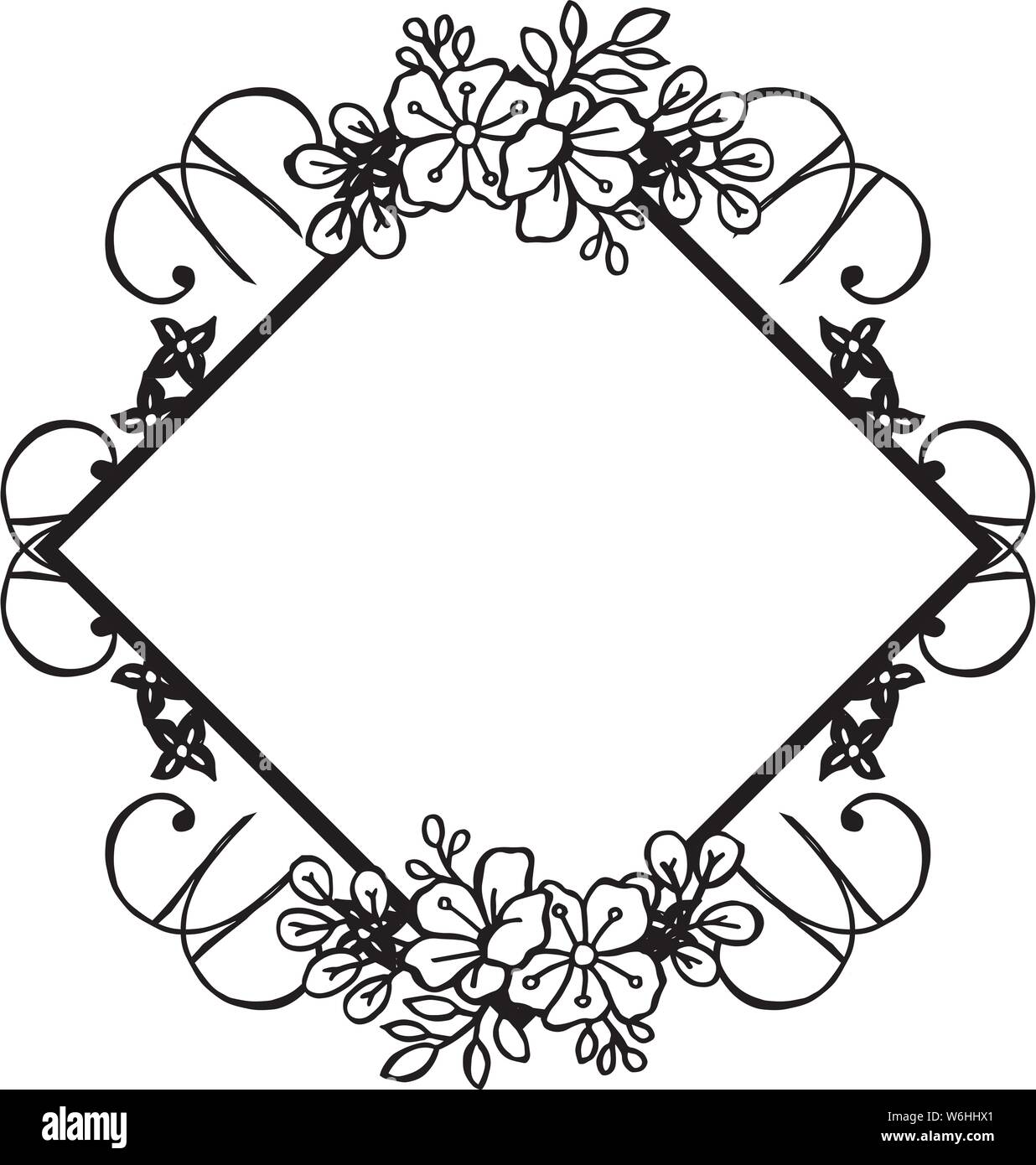 Beautiful flower frame vignette, isolated on white background. Vector ...