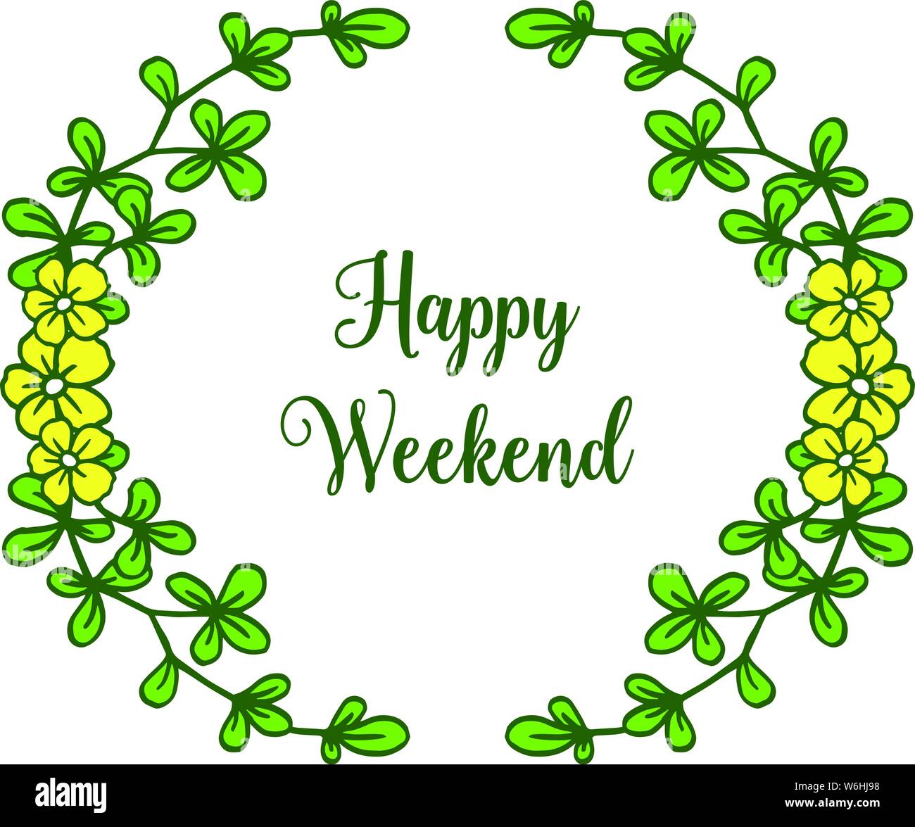 Happy weekend, beautiful background with circular yellow floral frame ...
