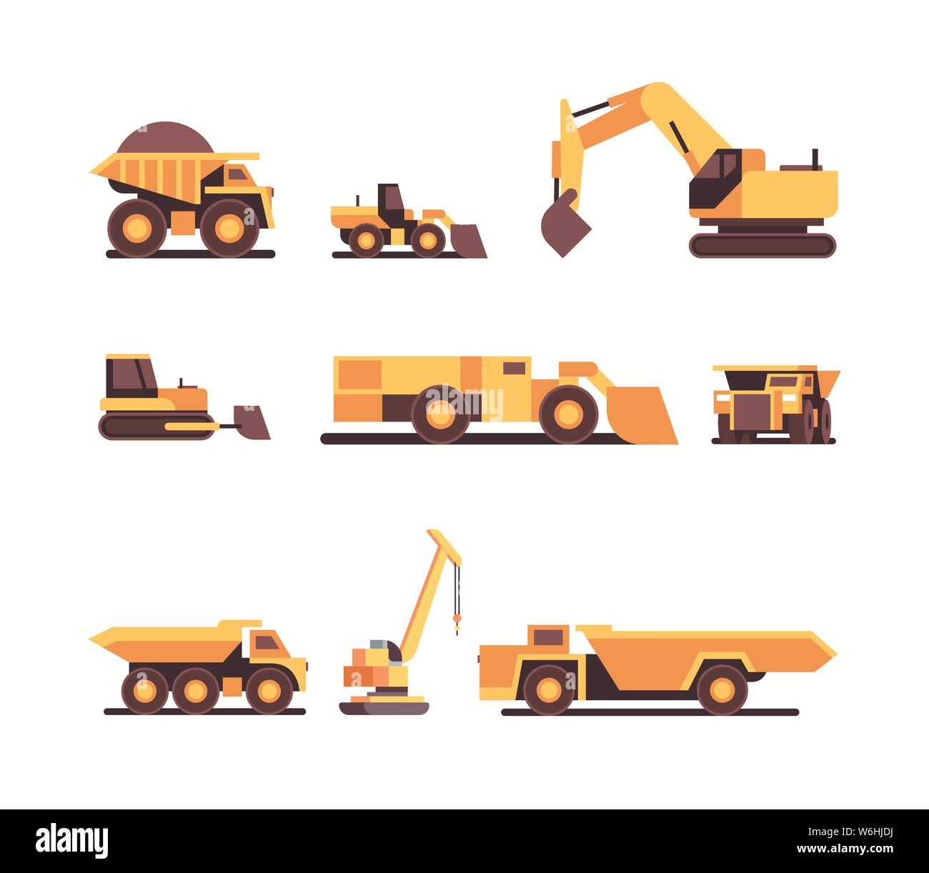 set different heavy yellow industrial machines coal mine production ...