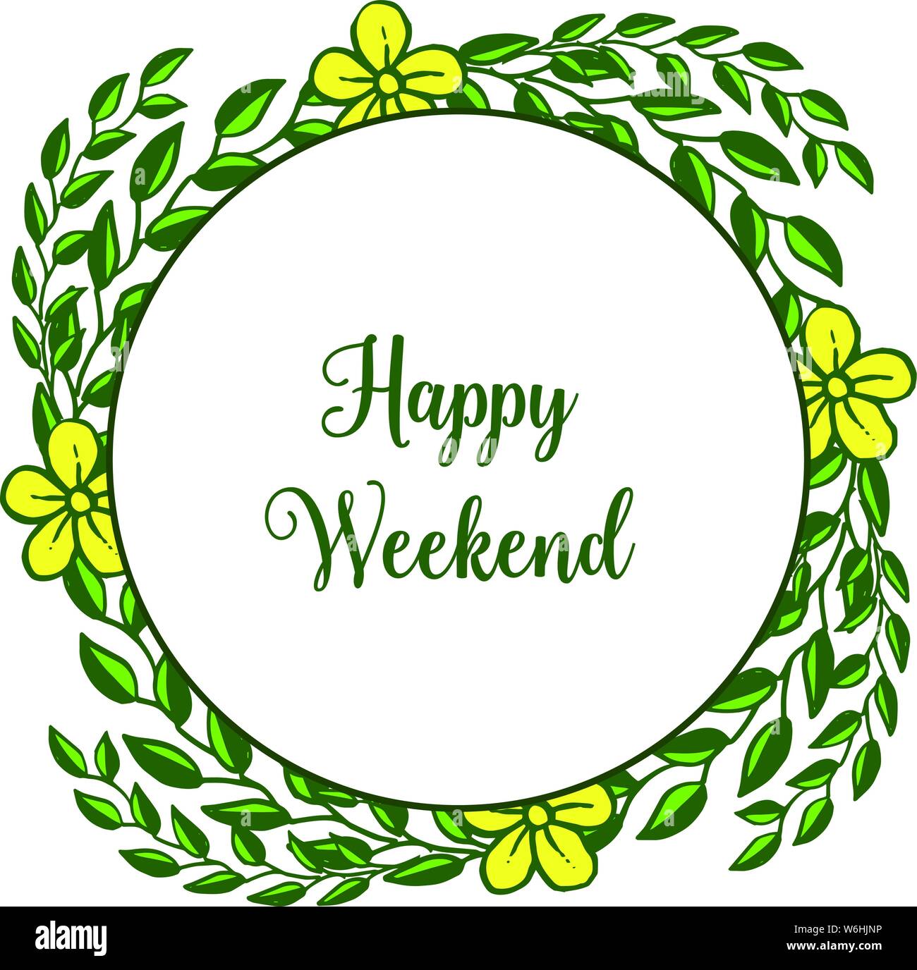 Calligraphic text design happy weekend, with texture of leaf floral ...