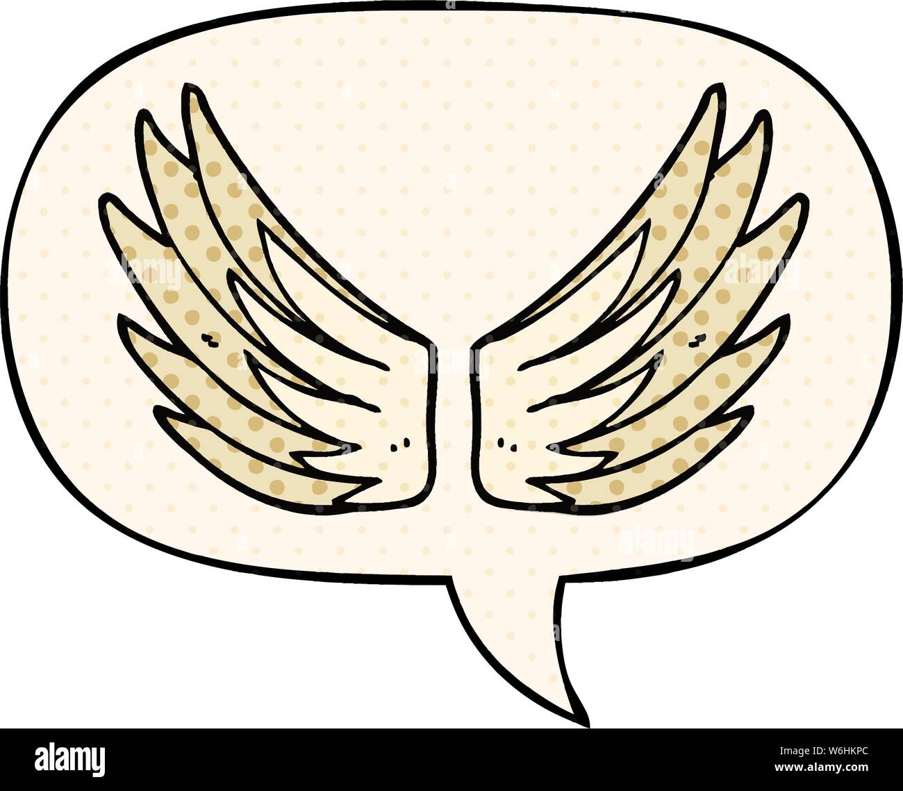 cartoon wings symbol with speech bubble in comic book style Stock ...