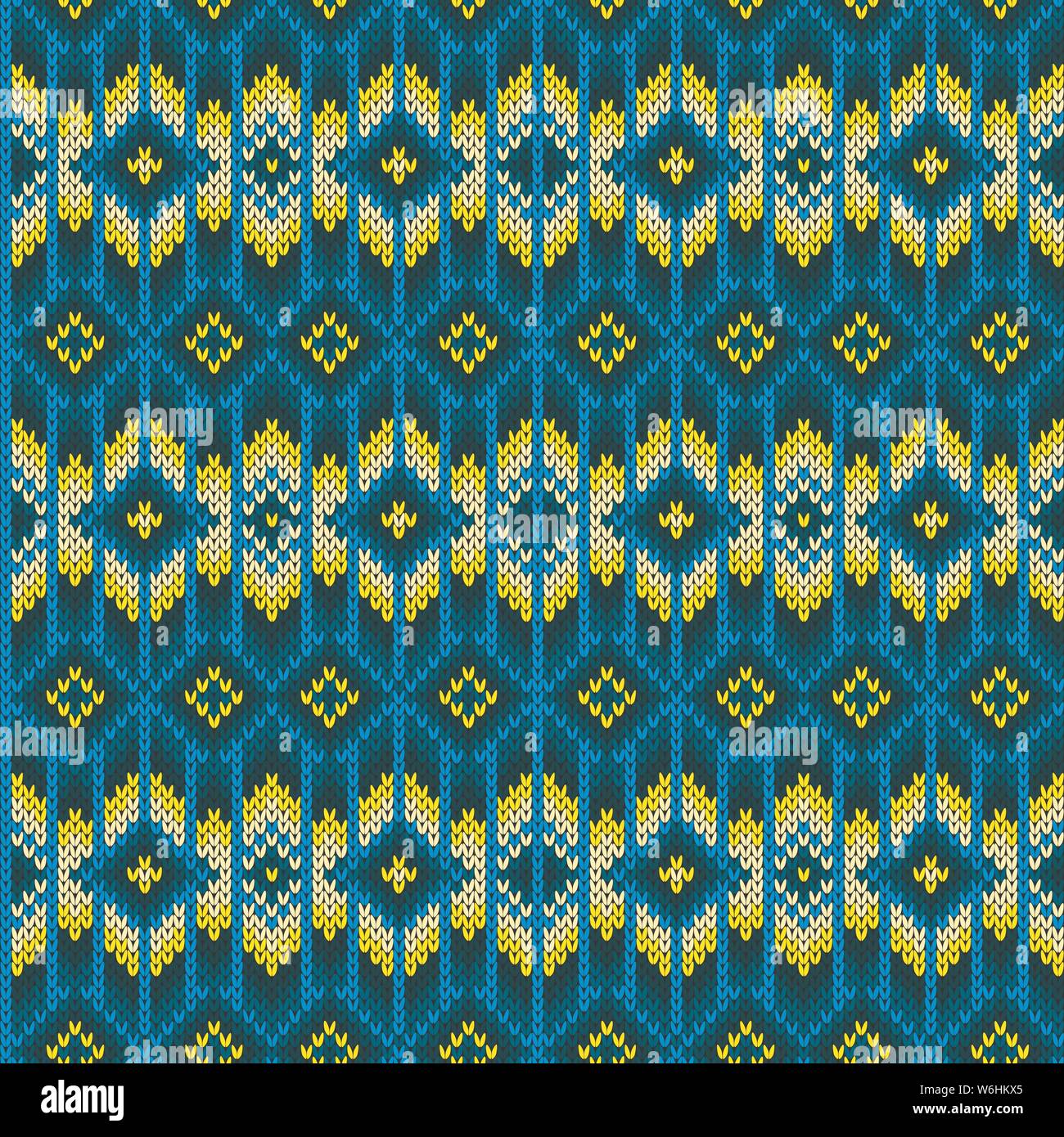 Decorative knitted seamless geometric pattern in yellow and blue hues ...