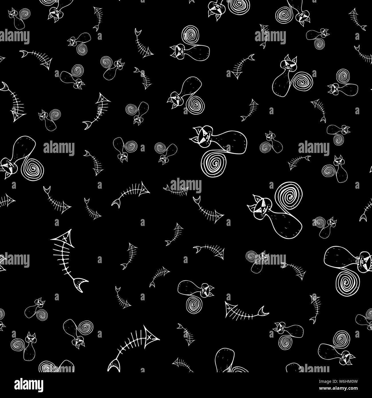 Seamless cat and fishbone Halloween outline, great design for any ...