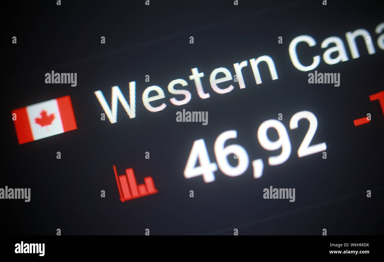 Western Canadian Select oil stock exchange indicator on computer screen ...