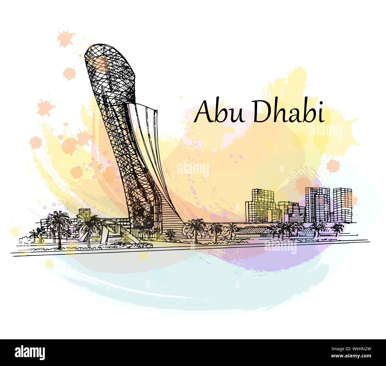 Hand drawn sketch style Capital Gate skyscraper isolated on white ...