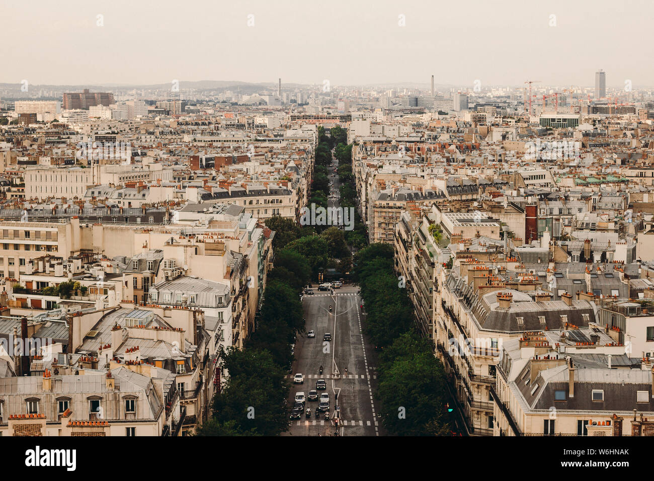 Paris, panoramic aerial view of Champs Elysees boulevard. France ...