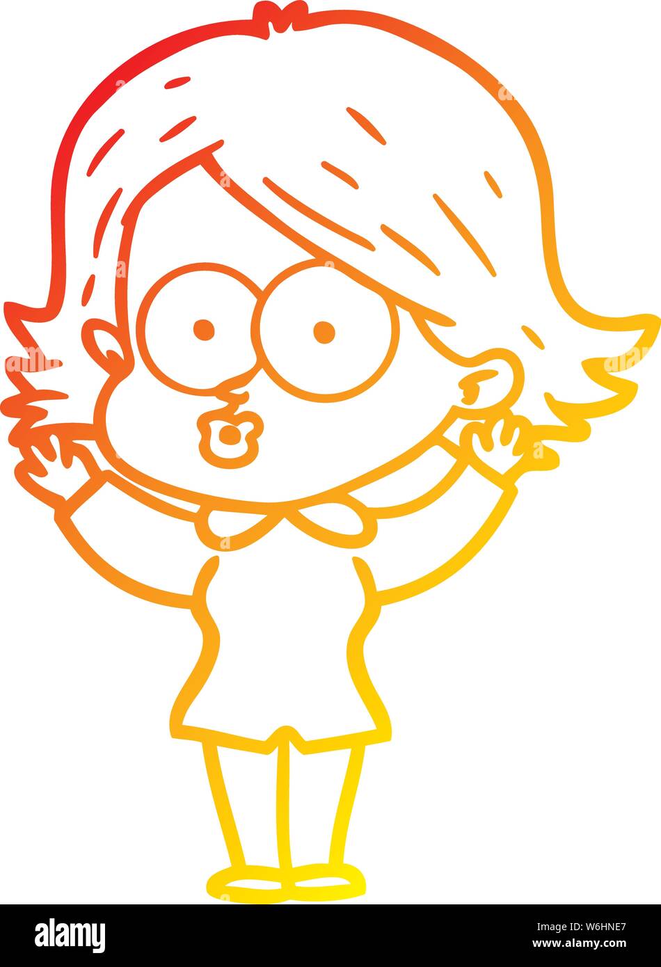 warm gradient line drawing of a cartoon girl pouting Stock Vector Image ...