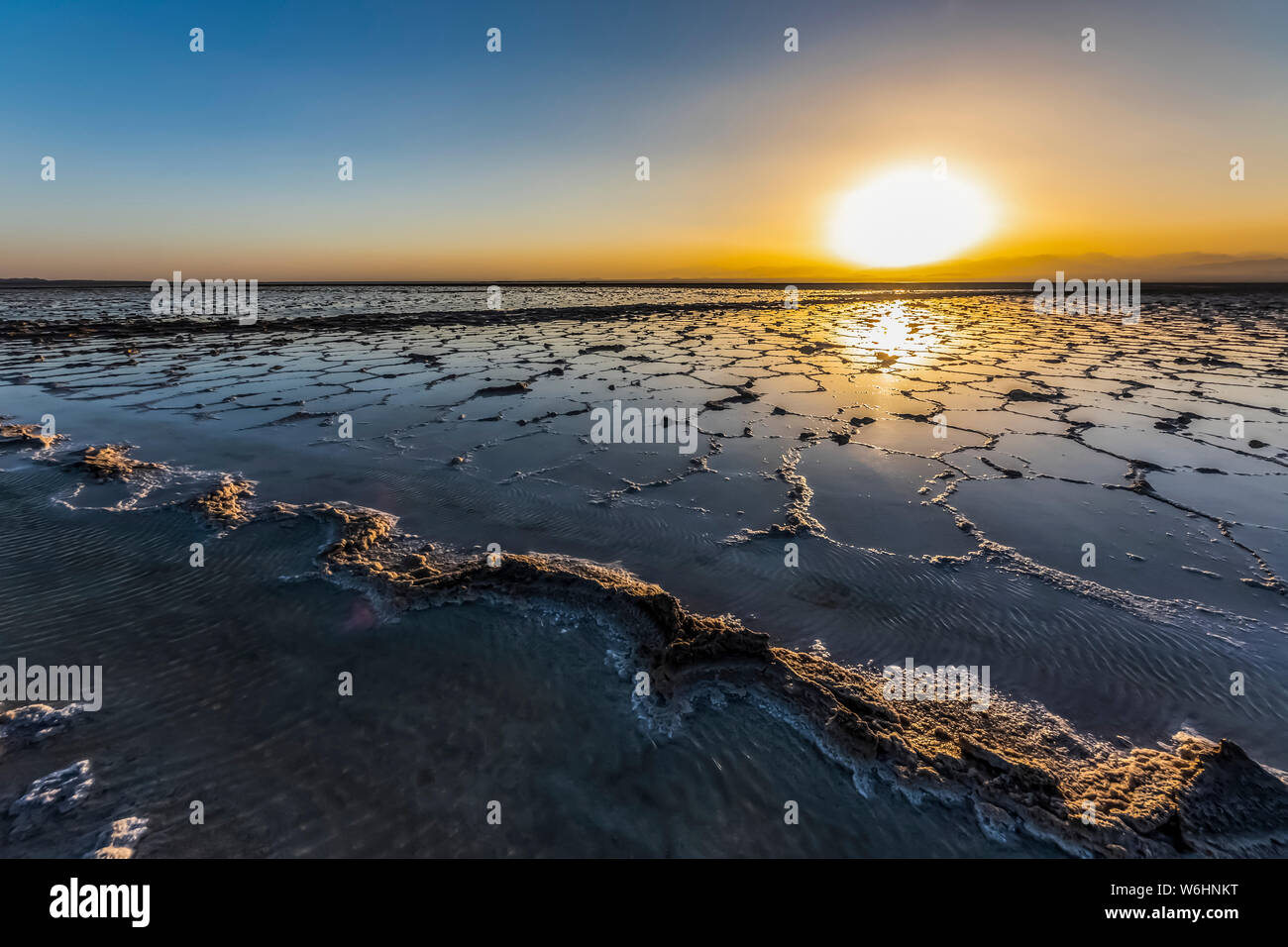 Salt flats of Lake Karum (Lake Assale) at sunset, Danakil Depression ...