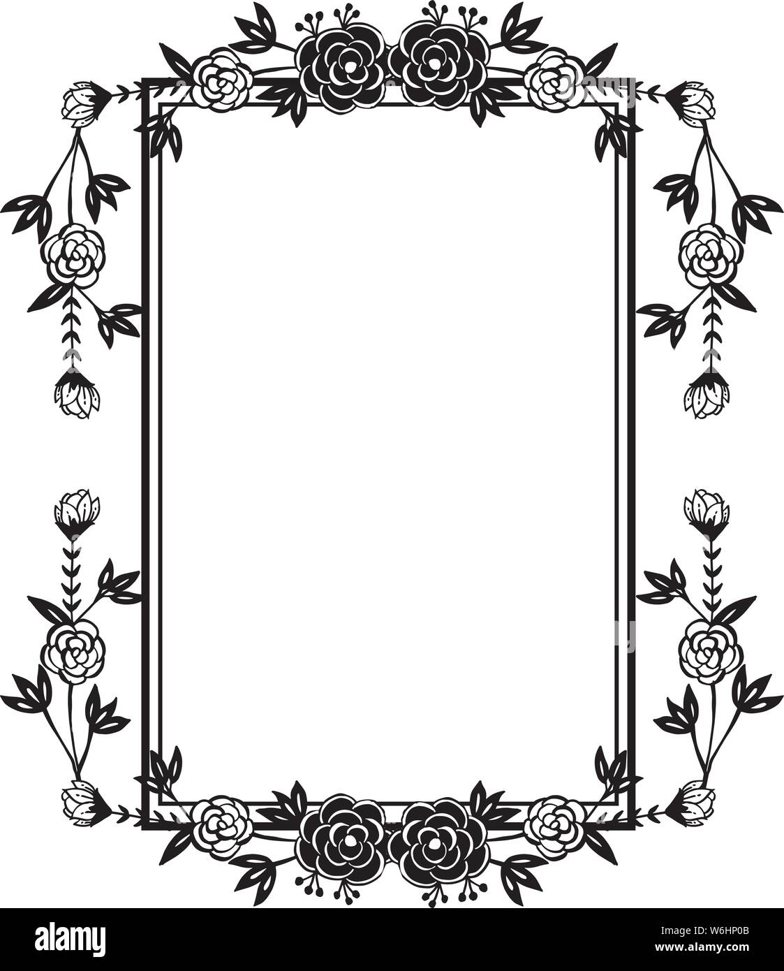 Drawing blossom flower, with ornament frame, design of cards. Vector ...