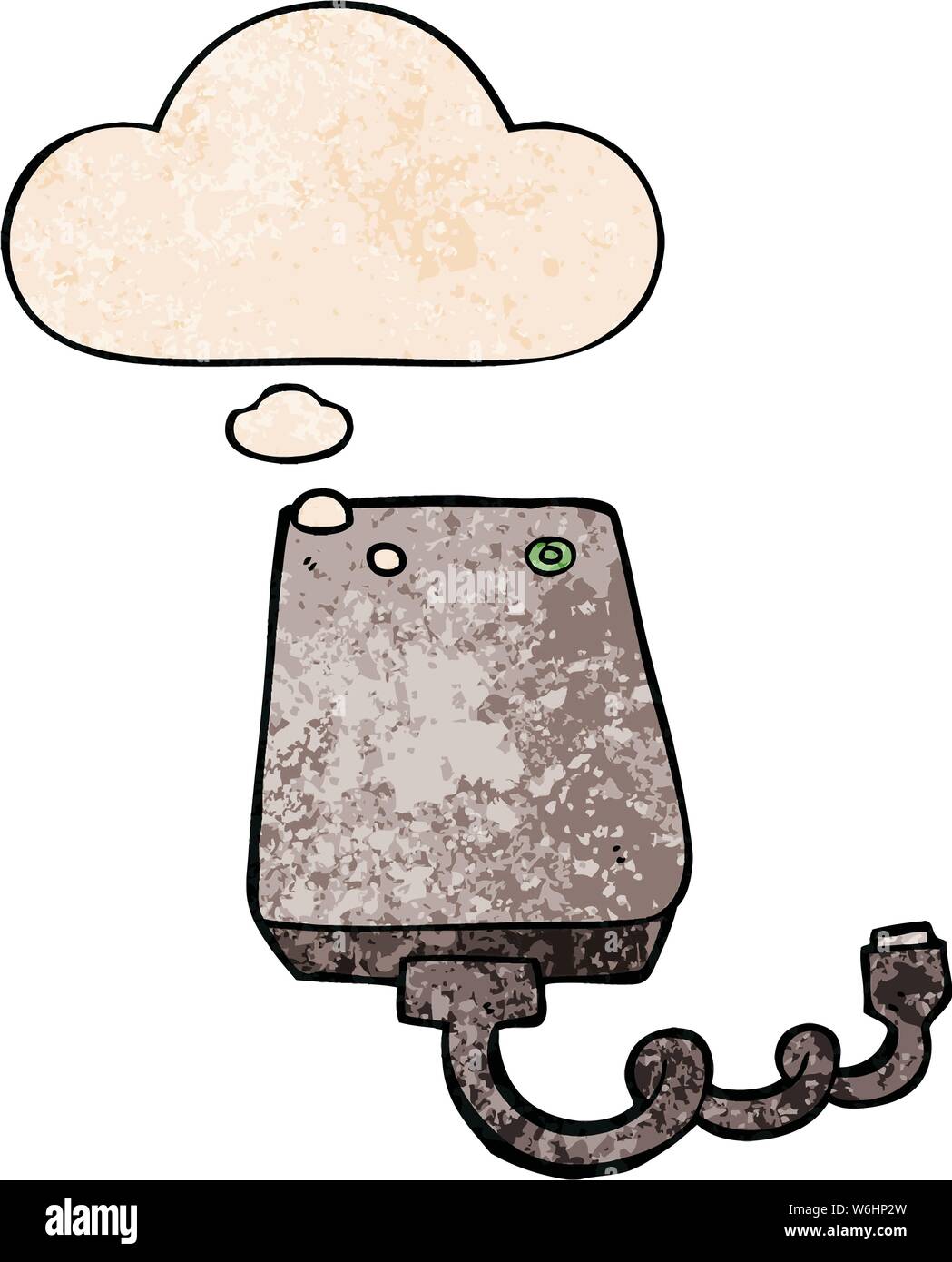 cartoon hard drive with thought bubble in grunge texture style Stock ...