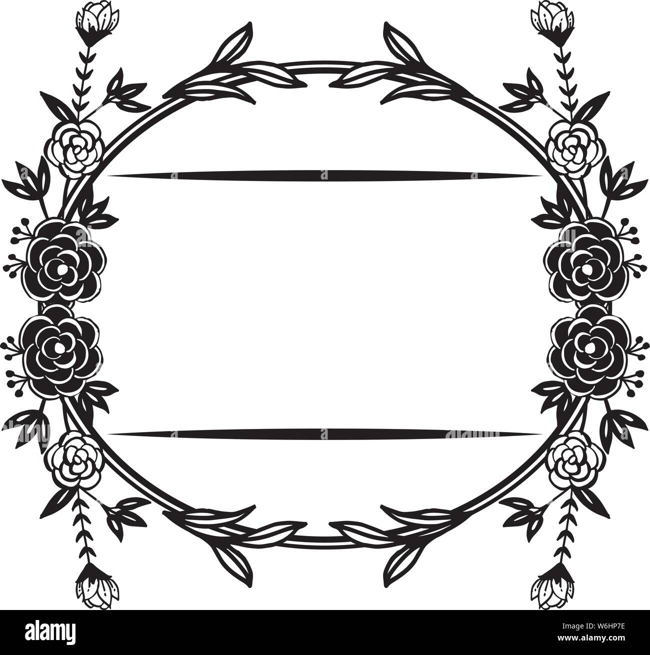 Drawing blossom flower, with ornament frame, design of cards. Vector ...